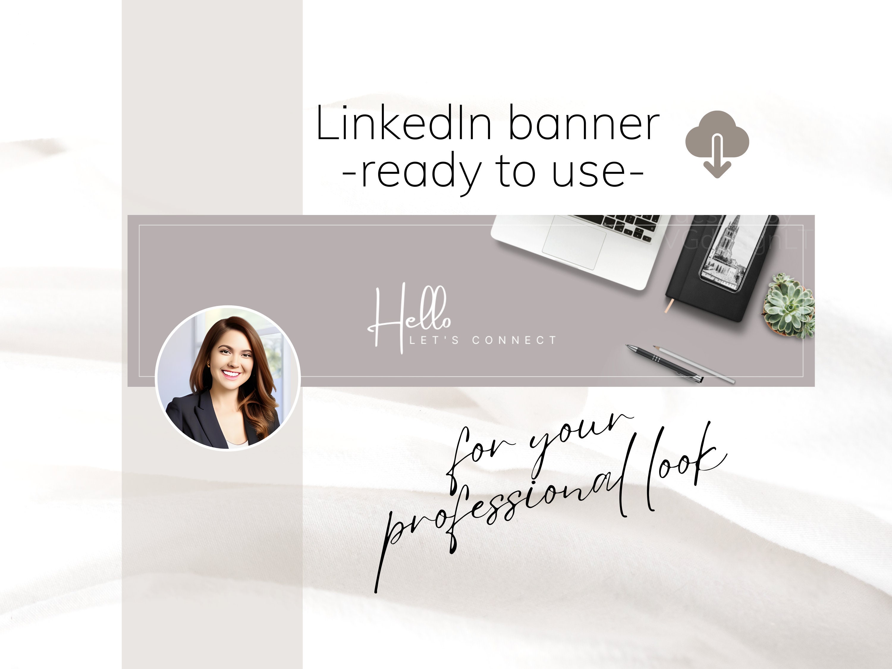 Beige Linkedin Background With Computer, Notebook, Succulent Image ...