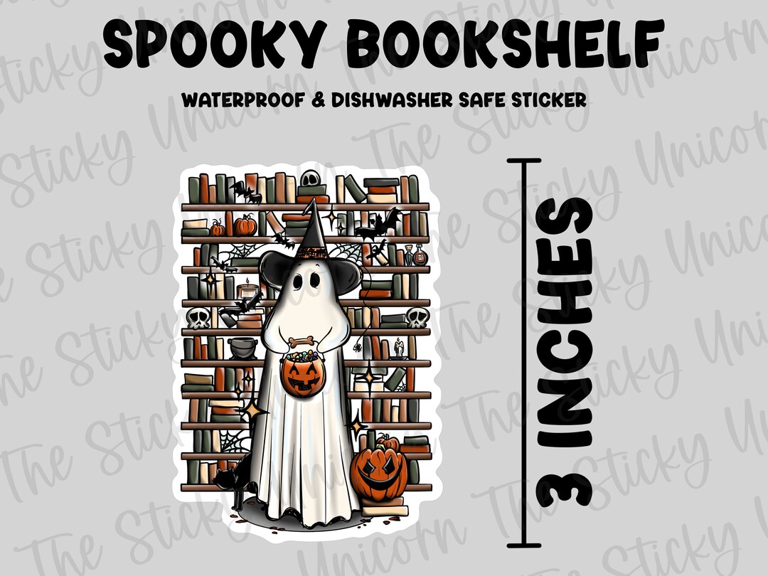 Spooky Bookshelf Sticker, Waterproof Sticker, Bookish Sticker, Cute ...