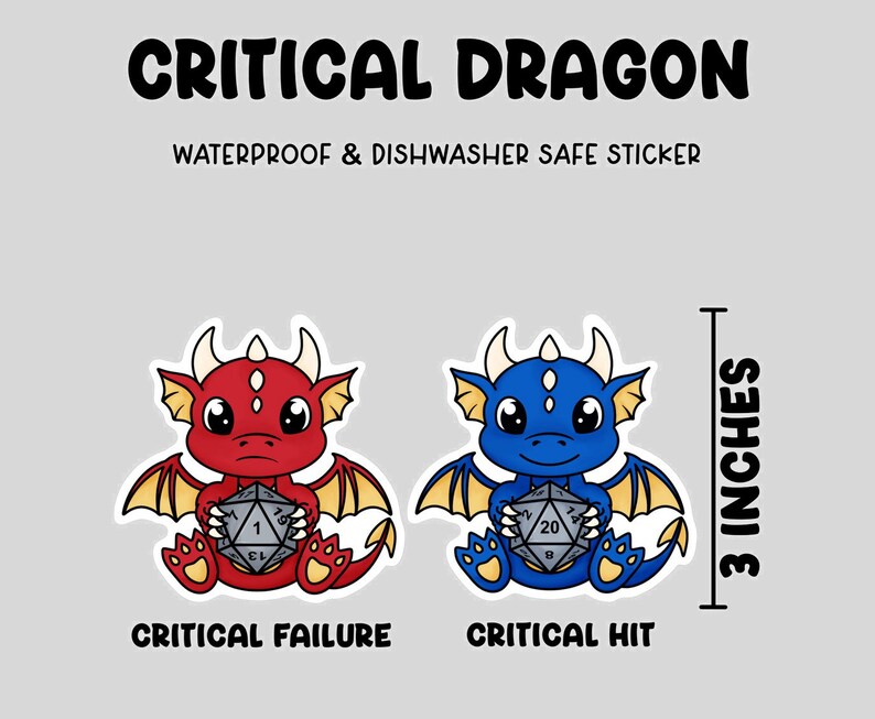 Critical Dragon Sticker, D20 Dice Sticker, Dragon Dice, Dnd Gifts, RPG ...