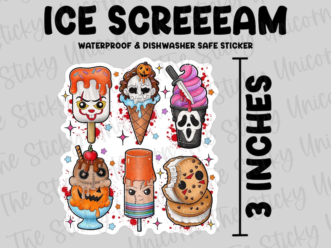 Horror Ice Cream Sticker, Waterproof Sticker, Cute Ice Cream Popsickle ...