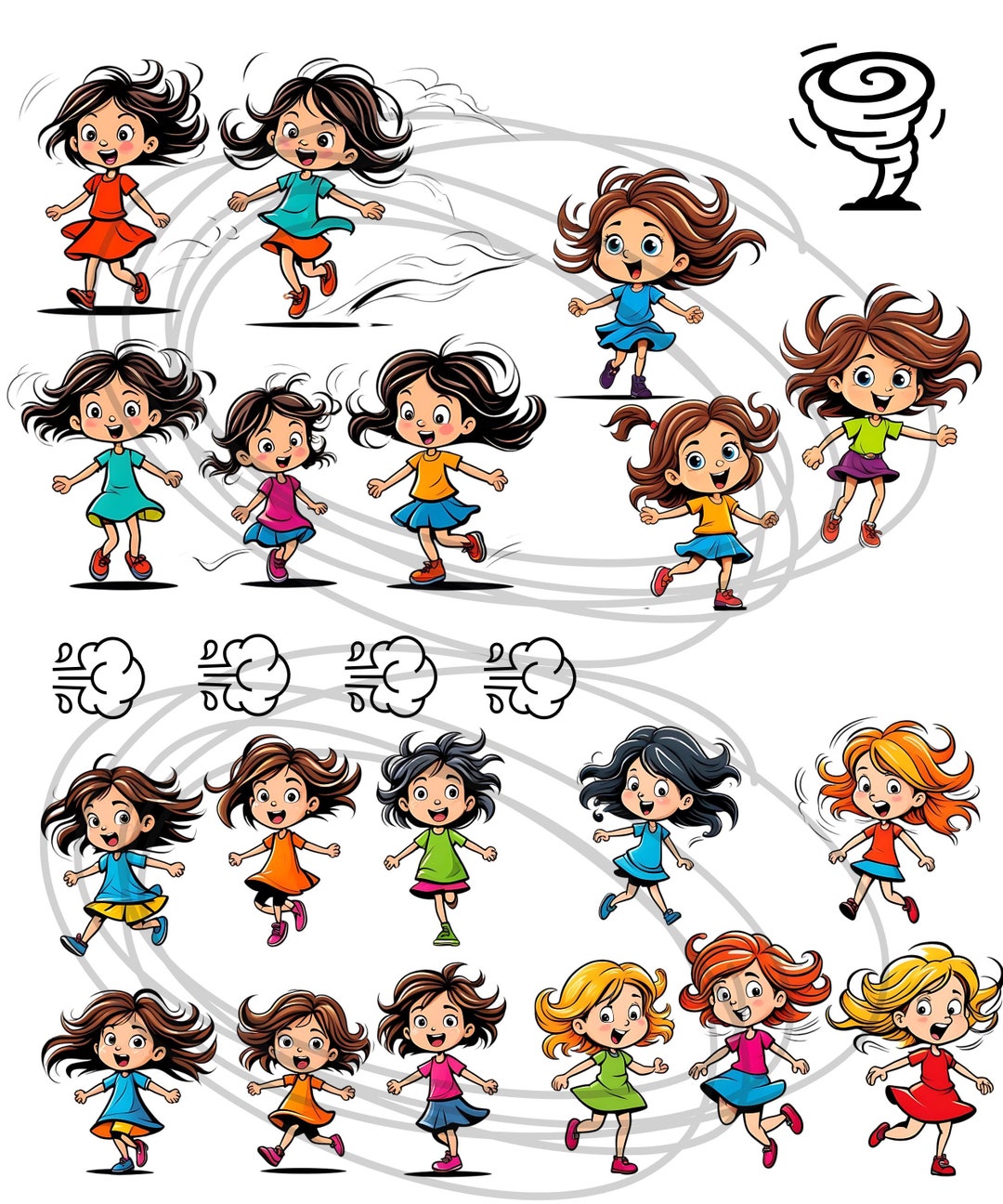 Little Girls on Windy Day Greeting Card Making Junk Journal Scrapbook ...