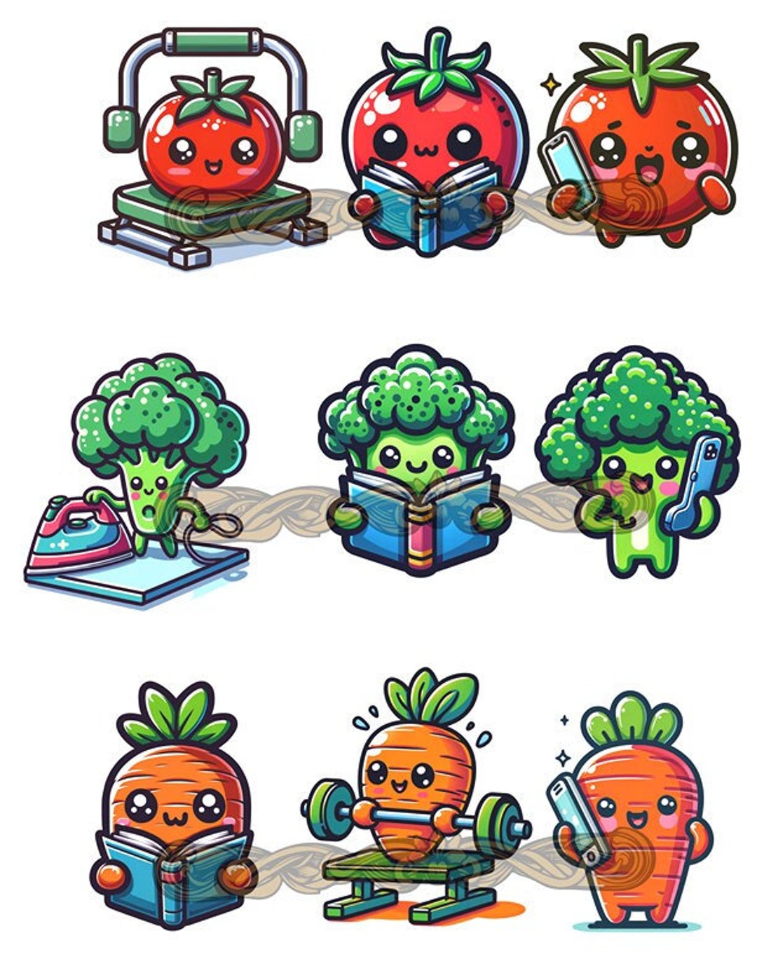 Kawaii Vegies Digital Download Graphic Cute Design, for Greeting Cards ...