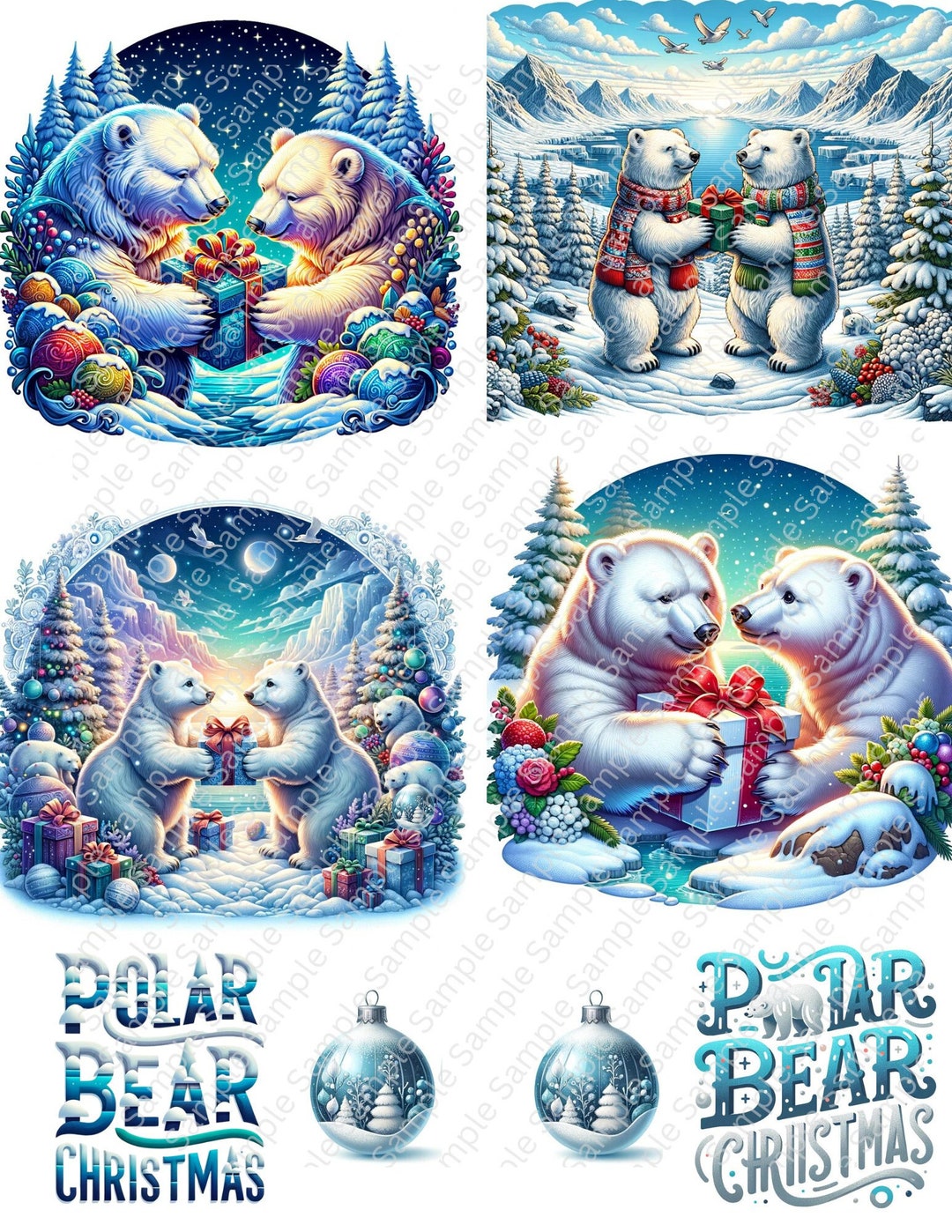 Polar Bears Christmas Collage Digital Download Graphic Design, Supplies ...