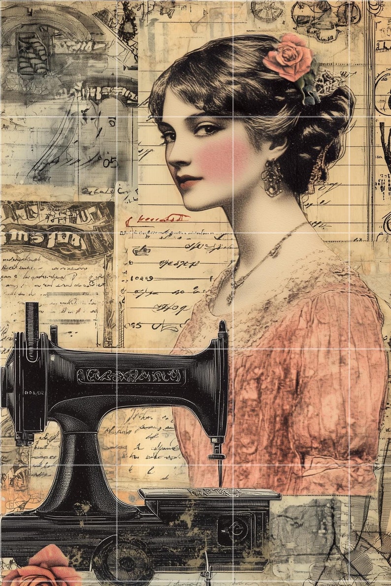 Printable Junk Journal Art Cards, SEWING SEAMSTRESS, 5 Pcs, Scrapbook ...