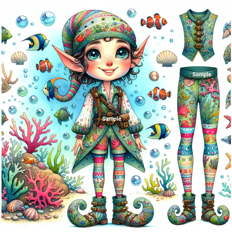 Whimsical Underwater Explorer Elf Clipart 300 Dpi Sublimation ...
