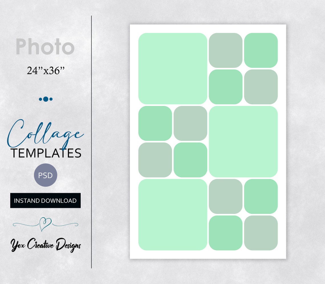 Photo Collage Template 24x36 with Rounded/Square Corners | Etsy