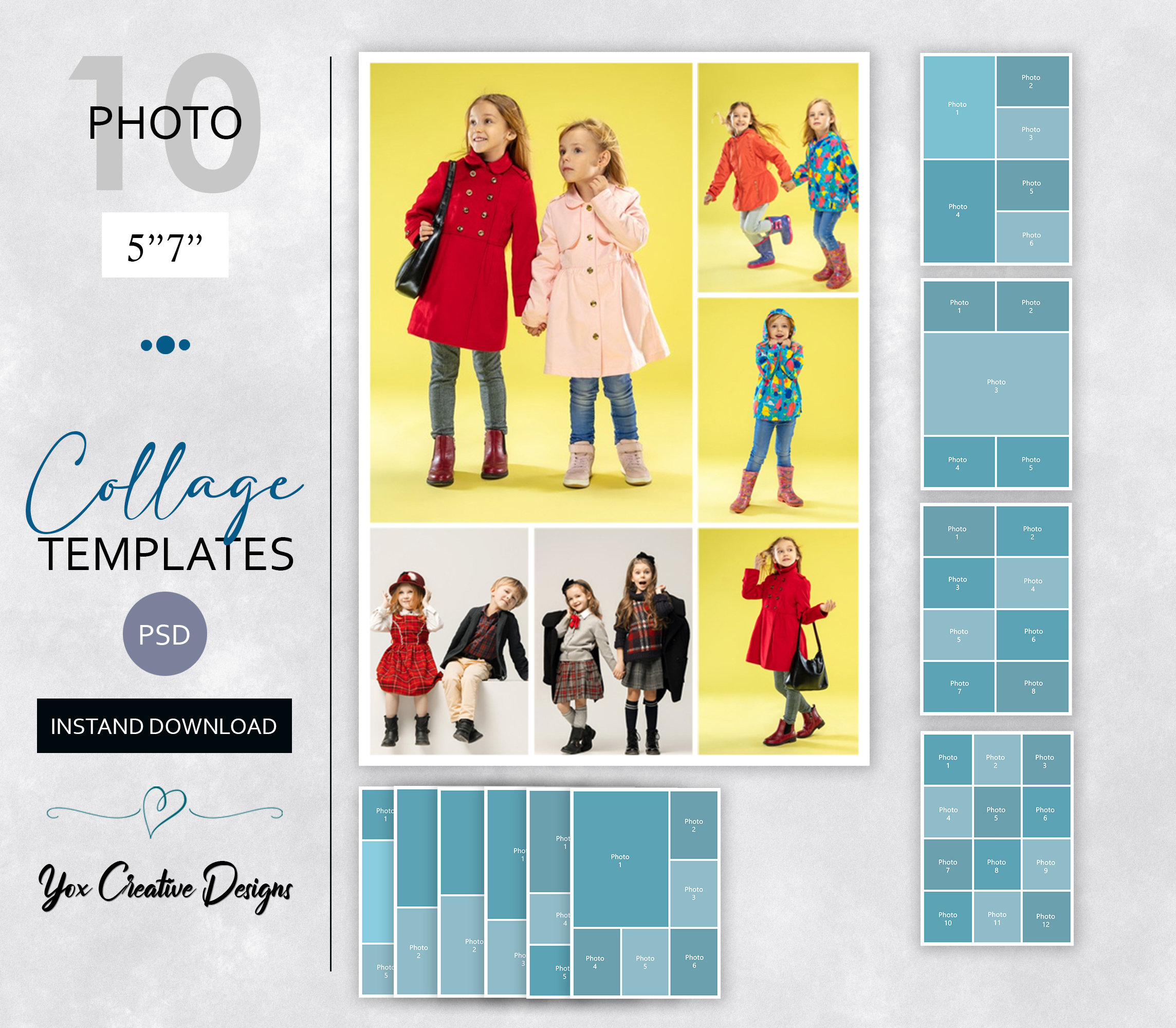 5 X 7 Digital Photo Collage Templates Portfolio | Etsy