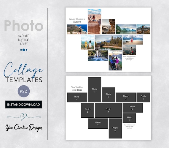 Photo Collage Template Photoshop Template Design in 12x16 - Etsy