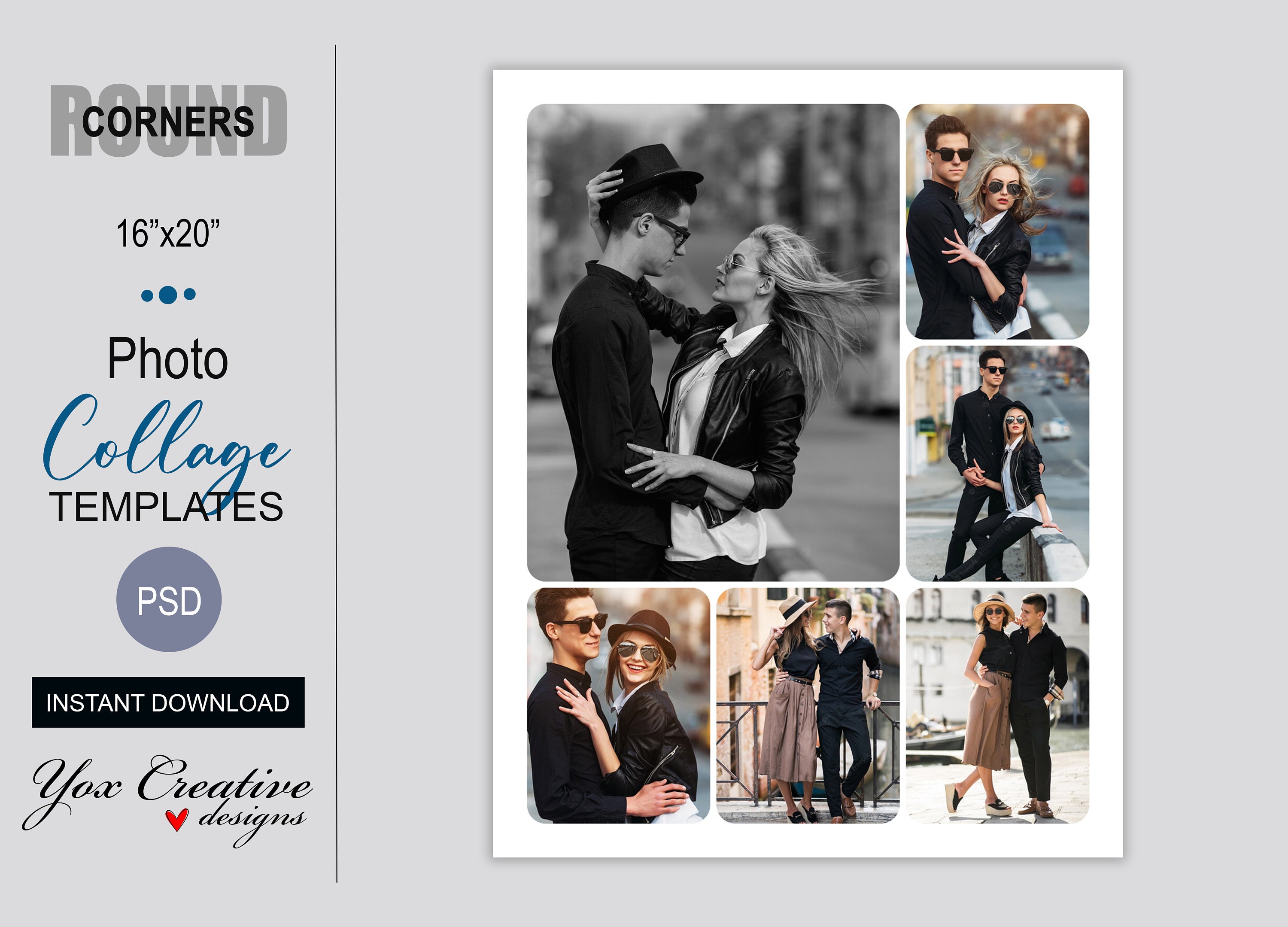 16x20 Photo Collage Template: Rounded Corners, Storyboard (photoshop ...