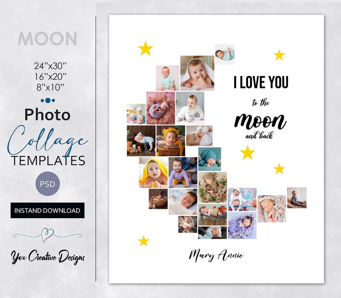 Moon Photo Collage for Wedding Anniversary Family Kids Baby | Etsy