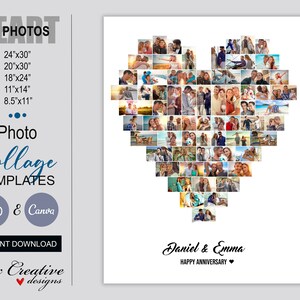 Heart Collage Template, Edit Instantly in Canva and Photoshop, Love ...