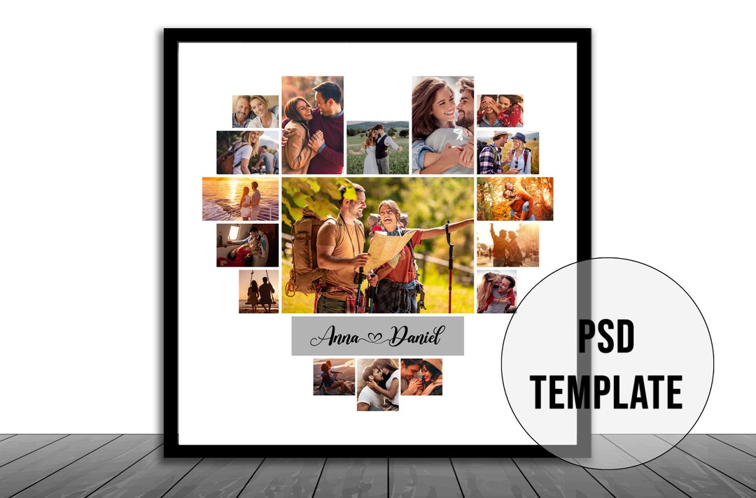 Heart Photo Collage Template | Couples Anniversary Gift (PSD) - Etsy
