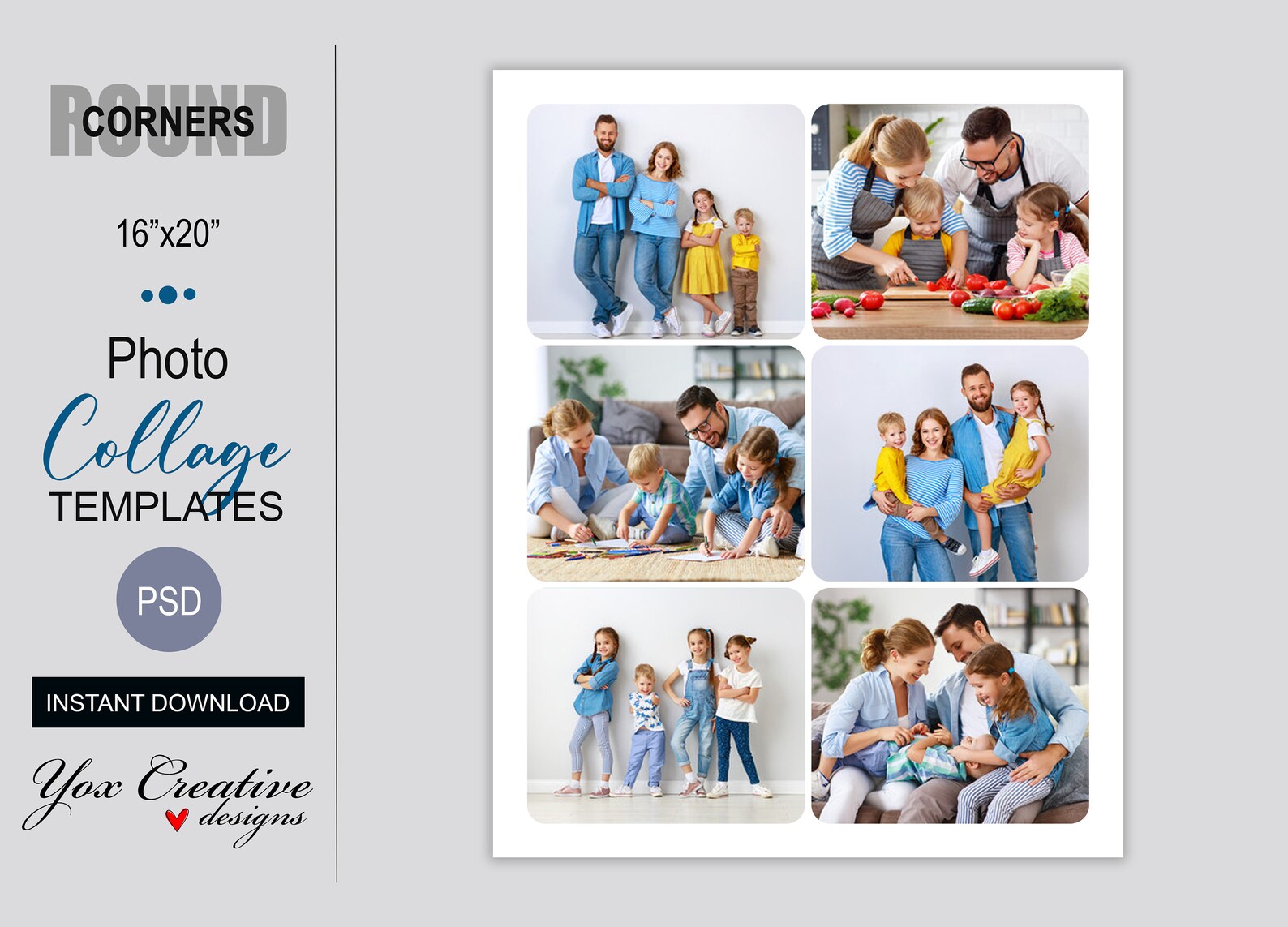 Photo Collage Templates With Rounded Corners in 16x20 Inches - Etsy India