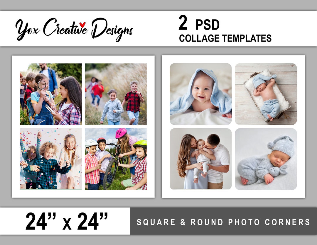 24x24 Photo Collage Template: Square & Rounded Corners (PSD) - Etsy