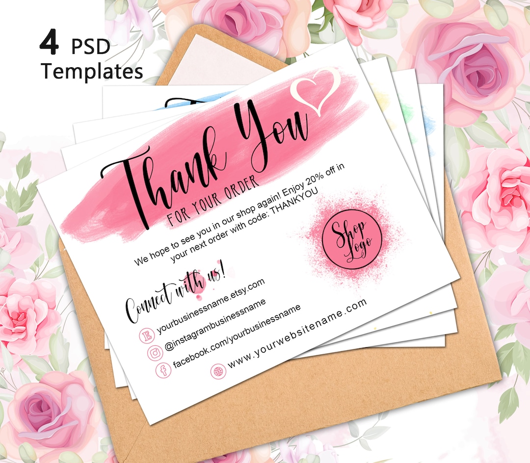 Business Thank You Card Templates: Social Media Icons (PSD) - Etsy