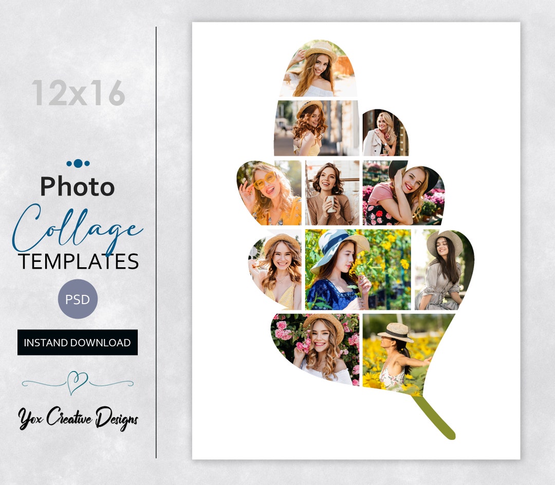 Leaf Shape Photo Collage, Photo Collage Template in PSD, Mood Board ...
