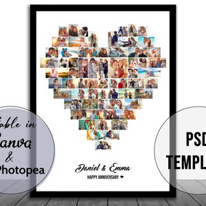 Heart Collage Template, Edit Instantly in Canva and Photoshop, Love ...