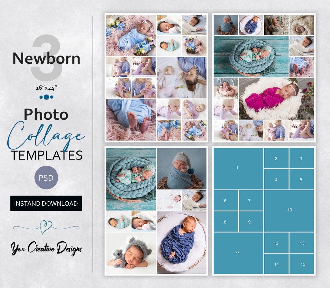 Newborn Photo Collage Templates: 16x20 Baby Photography (PSD Digital ...