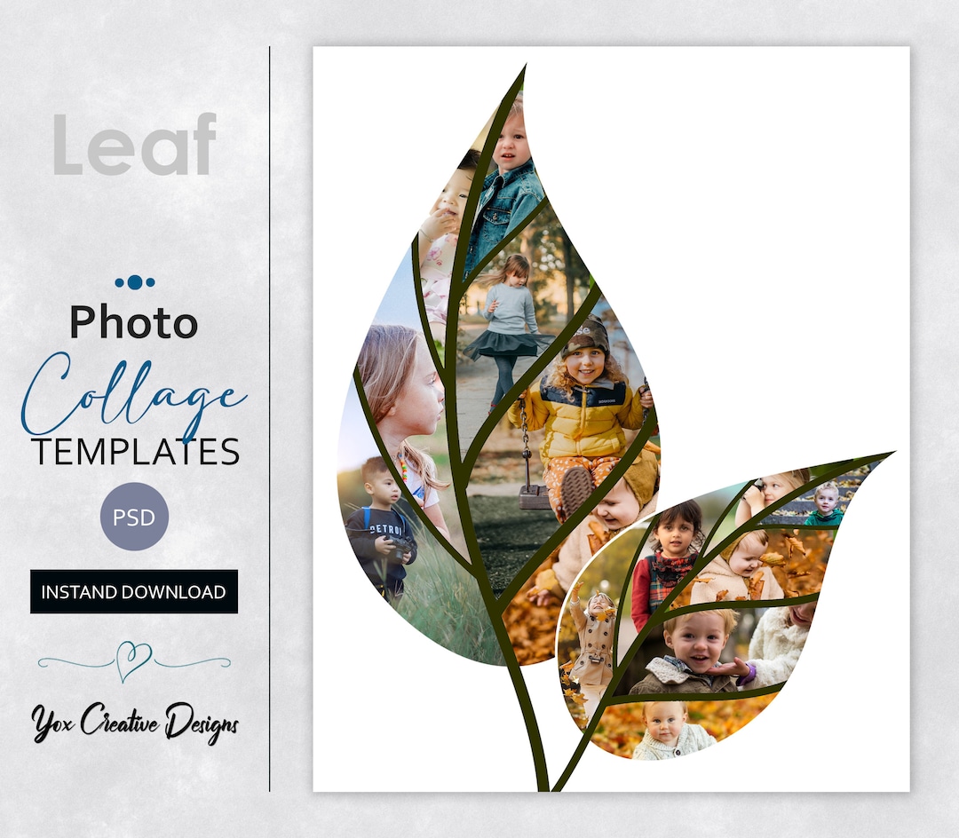Leaf Photo Collage Template in 8"x10" | 2 Leaves Photo Collage Poster ...