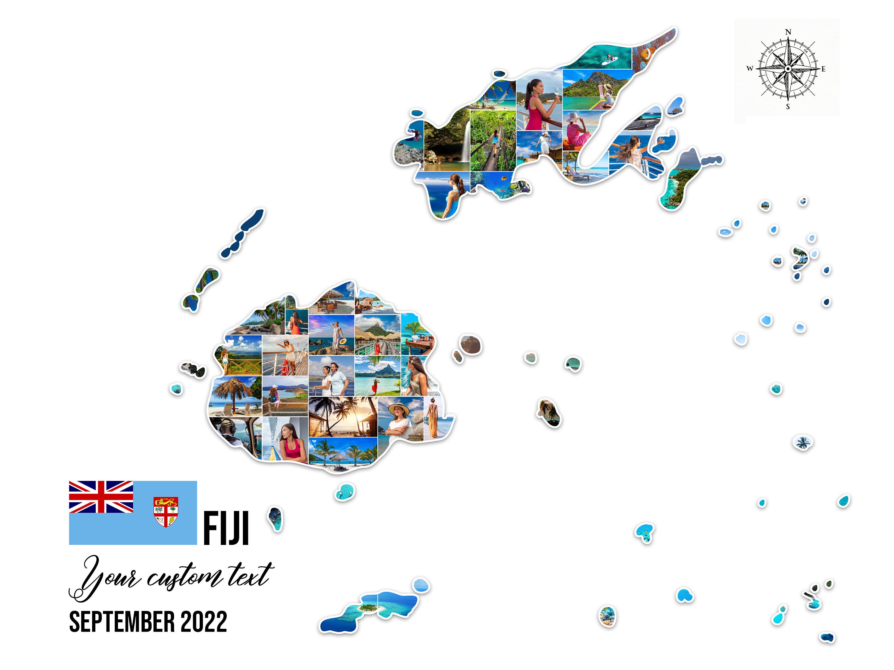 Personalized Fiji Travel Map, Fiji Map Photo Collage, Customize Fiji ...