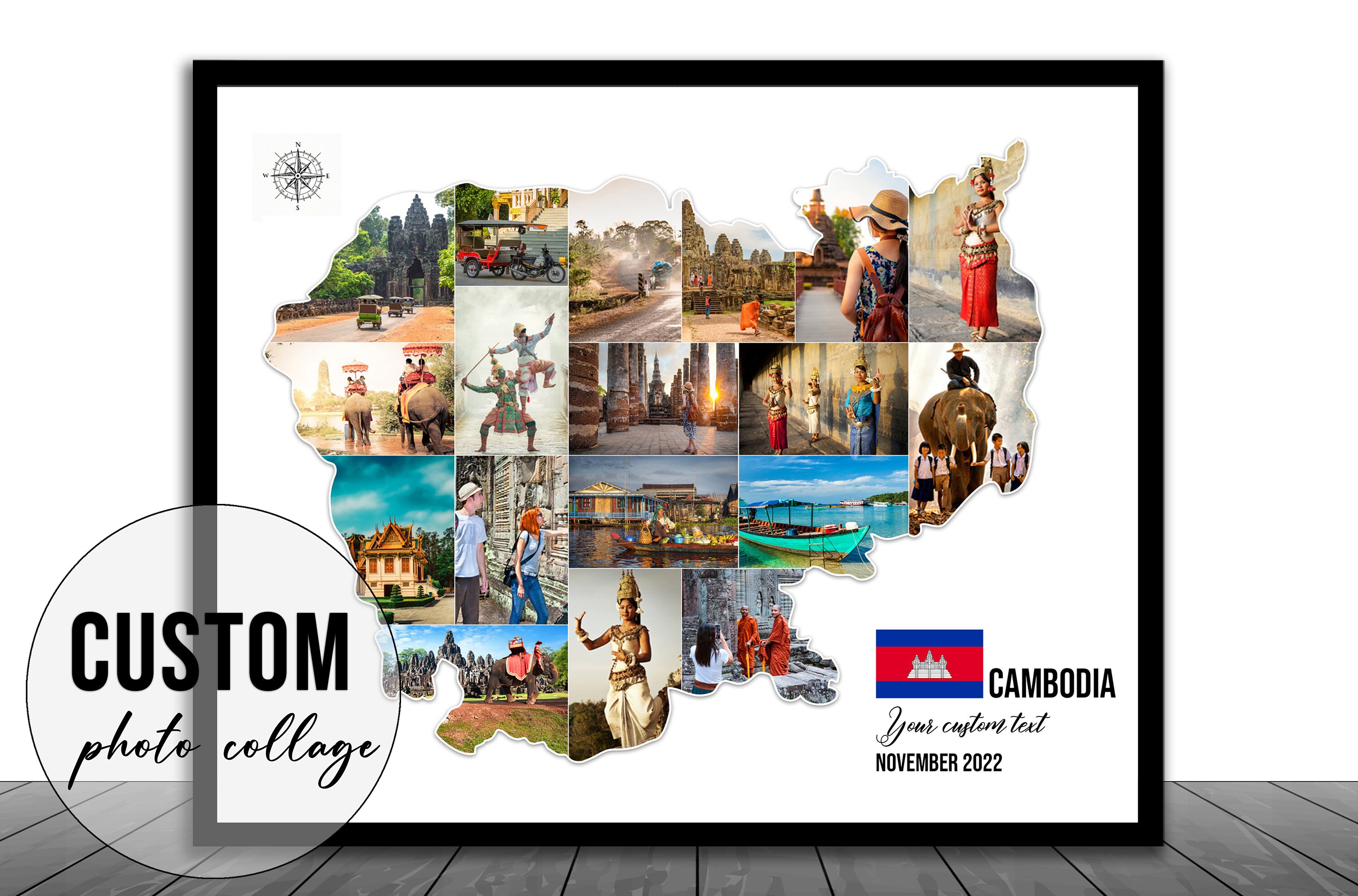Personalized Cambodia Travel Map Photo Collage (digital File) - Etsy