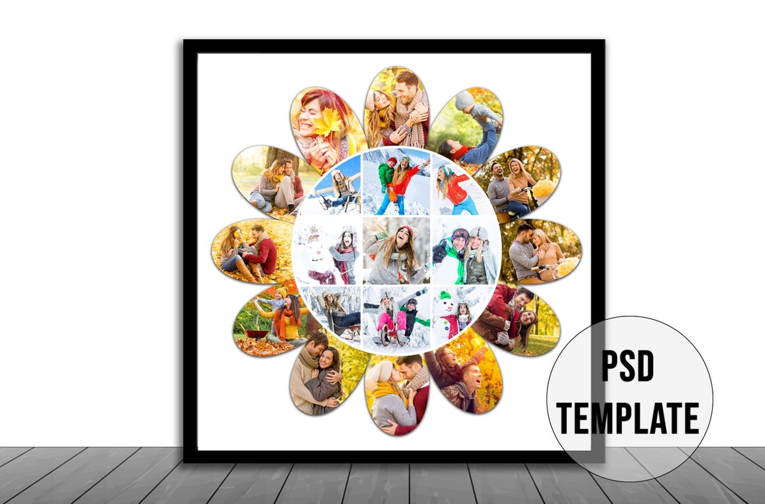 Plantilla de collage de fotos en forma de flor en 16x16 pulgadas ...
