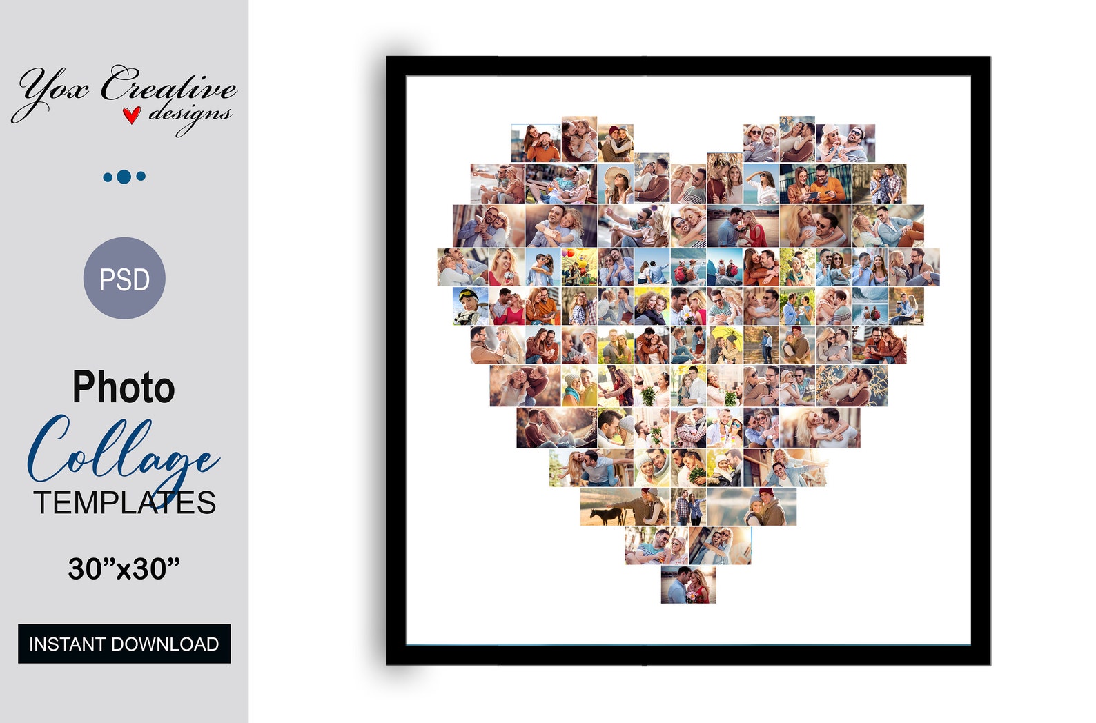 Heart Shape Photo Collage Templates Love Collage Digital | Etsy