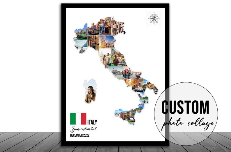 Personalized Italy Travel Map Italy Map Photo Collage - Etsy
