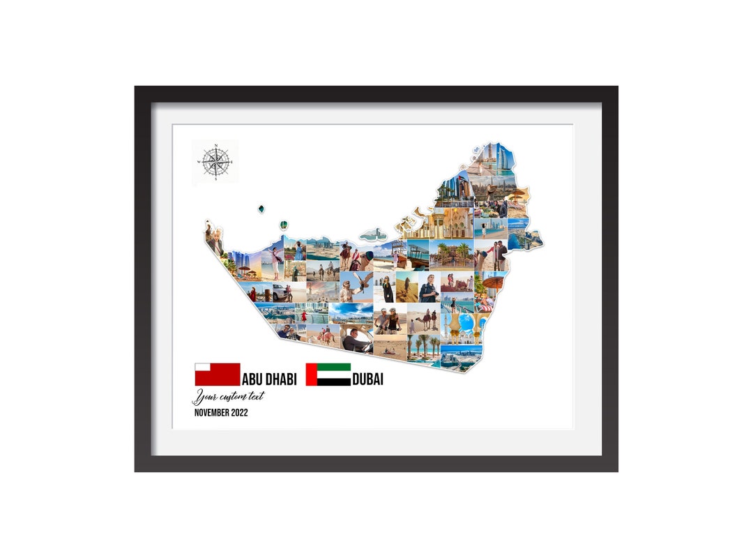 Personalized Abu Dhabi Travel Map, Dubai Map Photo Collage, Customize ...