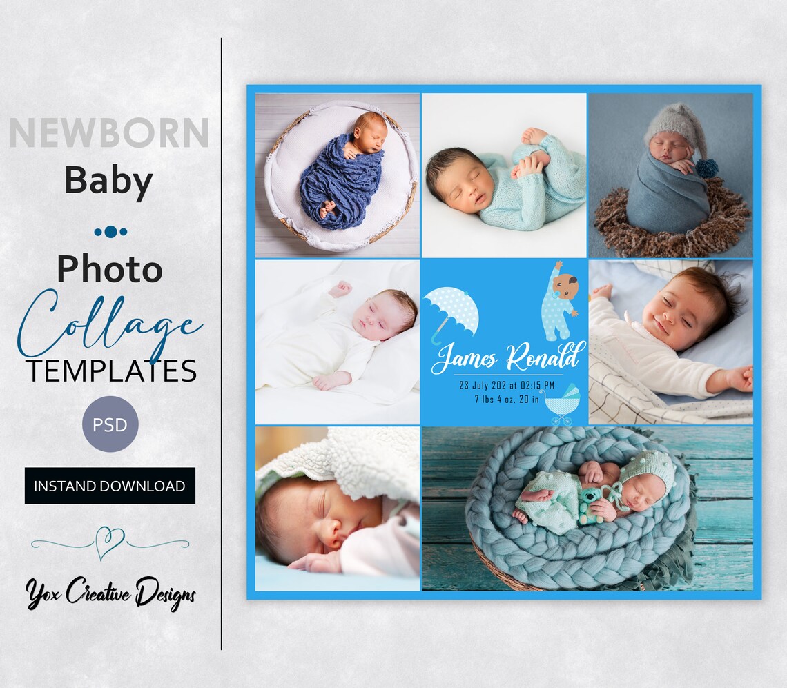 Newborn Photo Collage Template 16x16 Baby Girl Baby Boy - Etsy