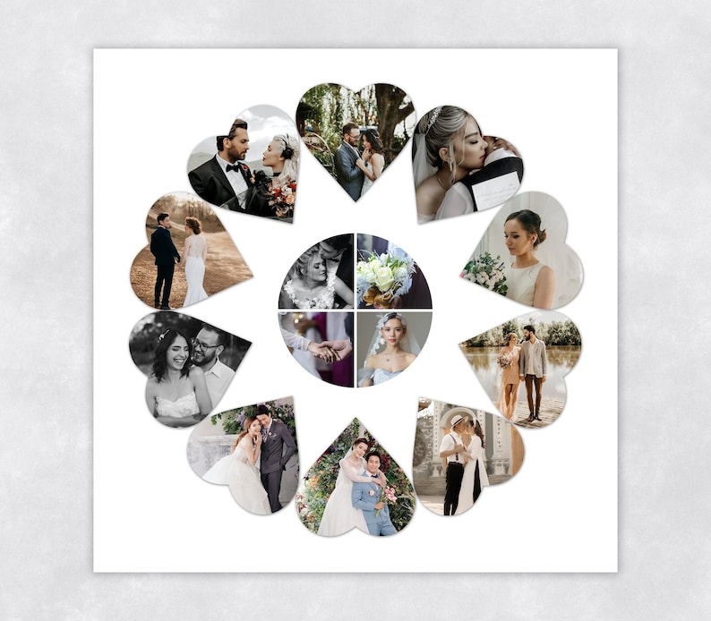 Flower Shape Heart Photo Collage Template in 20 X 20 16 X 16 - Etsy