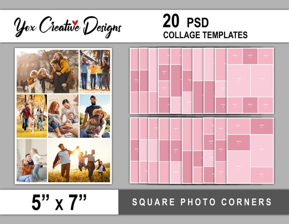 5x7 Digital Photo Collage Templates / PSD Templates / - Etsy