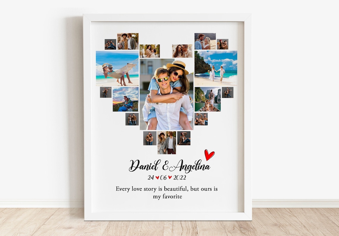 Heart Shape Photo Collage Template Anniversary Gift for Him - Etsy