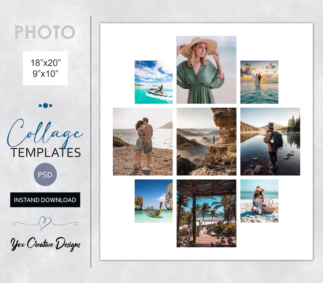 Photo Collage Template in 18x20, 9x10, Photoshop PSD Template ...