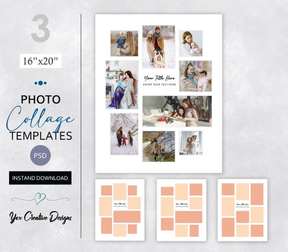 Photo Collage Templates in 16x20 3 Photoshop - Etsy
