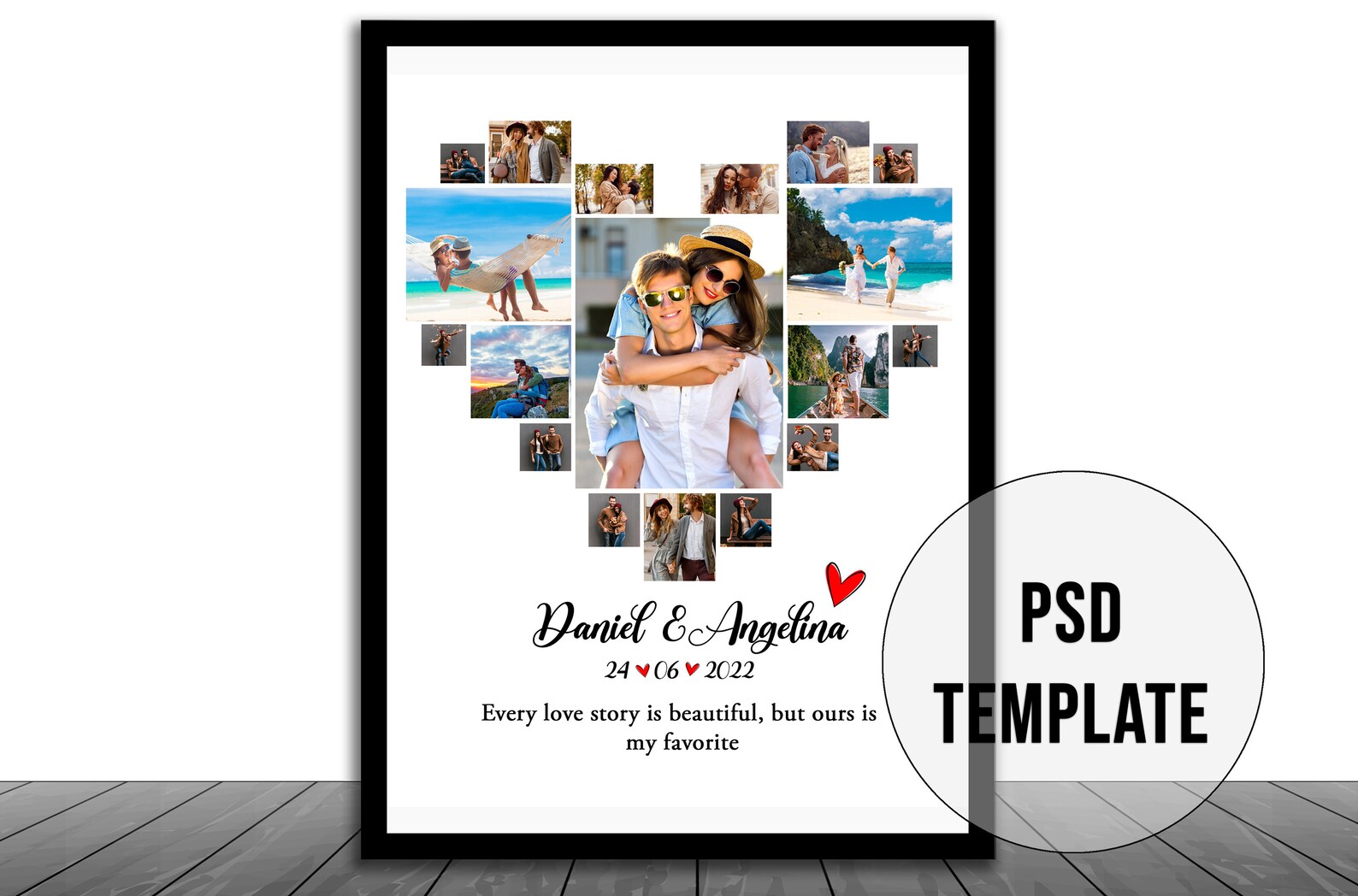 Heart Shape Photo Collage Template, Anniversary Gift for Him, Love ...