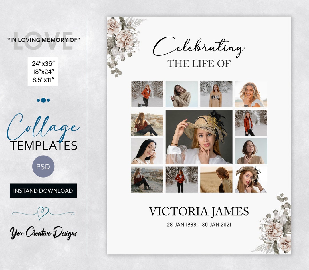 In Loving Memory of Photo Collage Templates in 24 X 36, Funeral Photo ...
