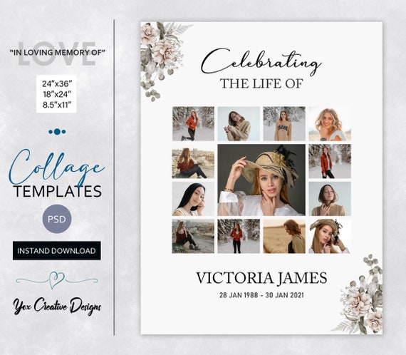 In Loving Memory Of Photo Collage Templates in 24 x 36 | Etsy