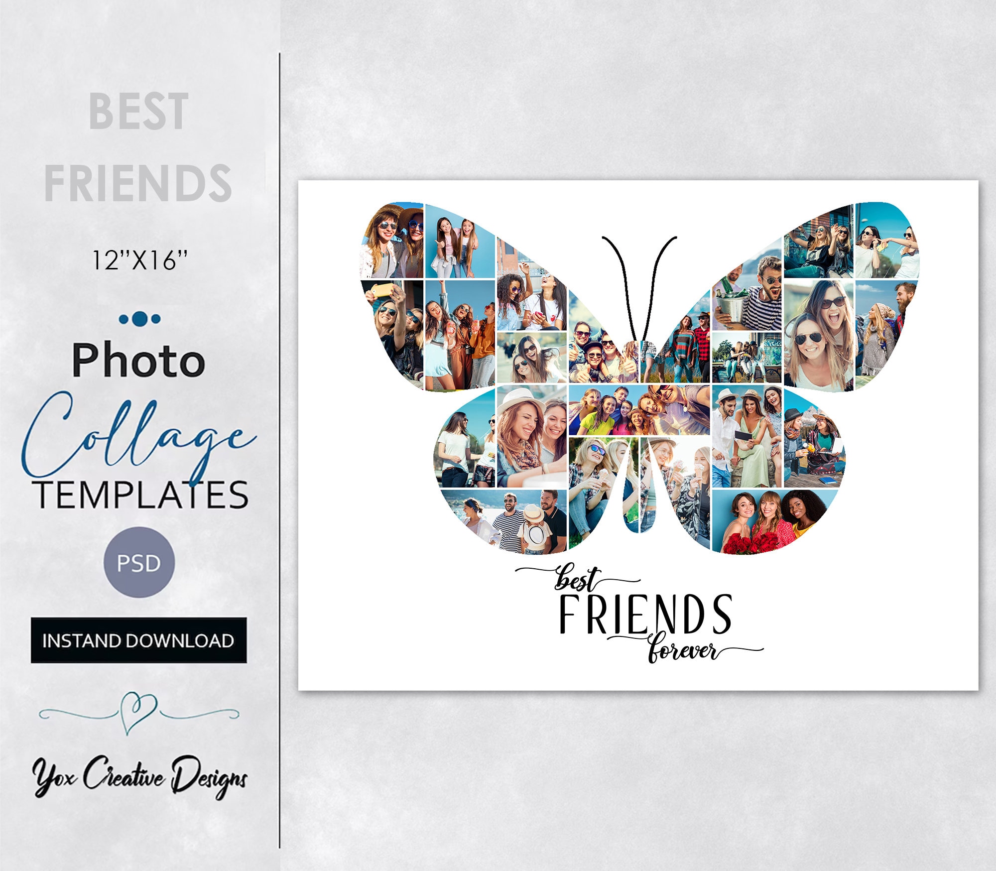 Best Friends Photo Collage Template Butterfly Shape Best - Etsy India