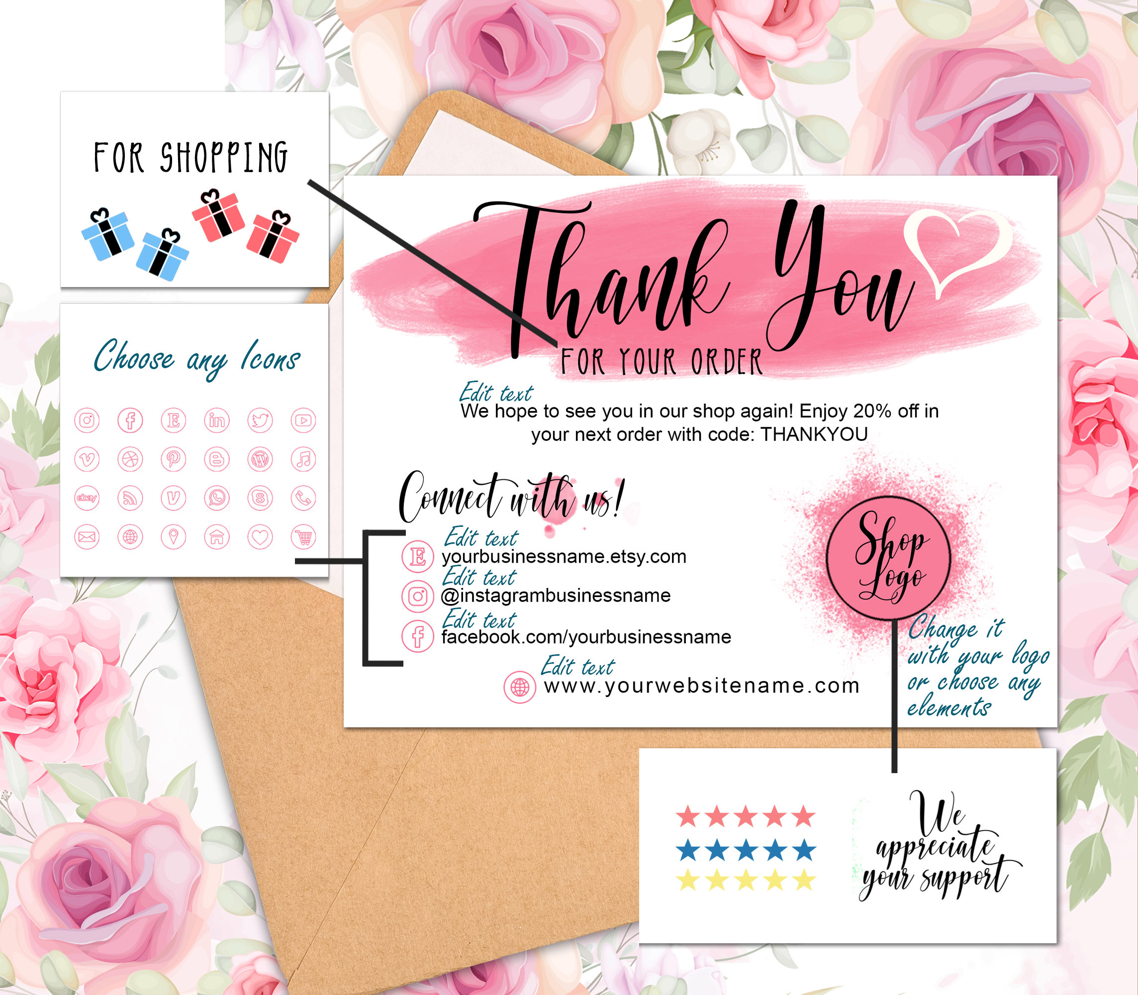 Buy Business Thank You Card Templates: Social Media Icons (PSD) Online ...