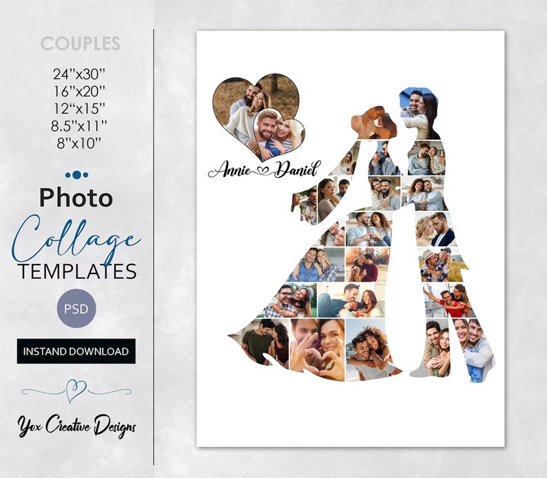 Heart Couples Photo Collage, Anniversary Gift (PSD Template) - Etsy