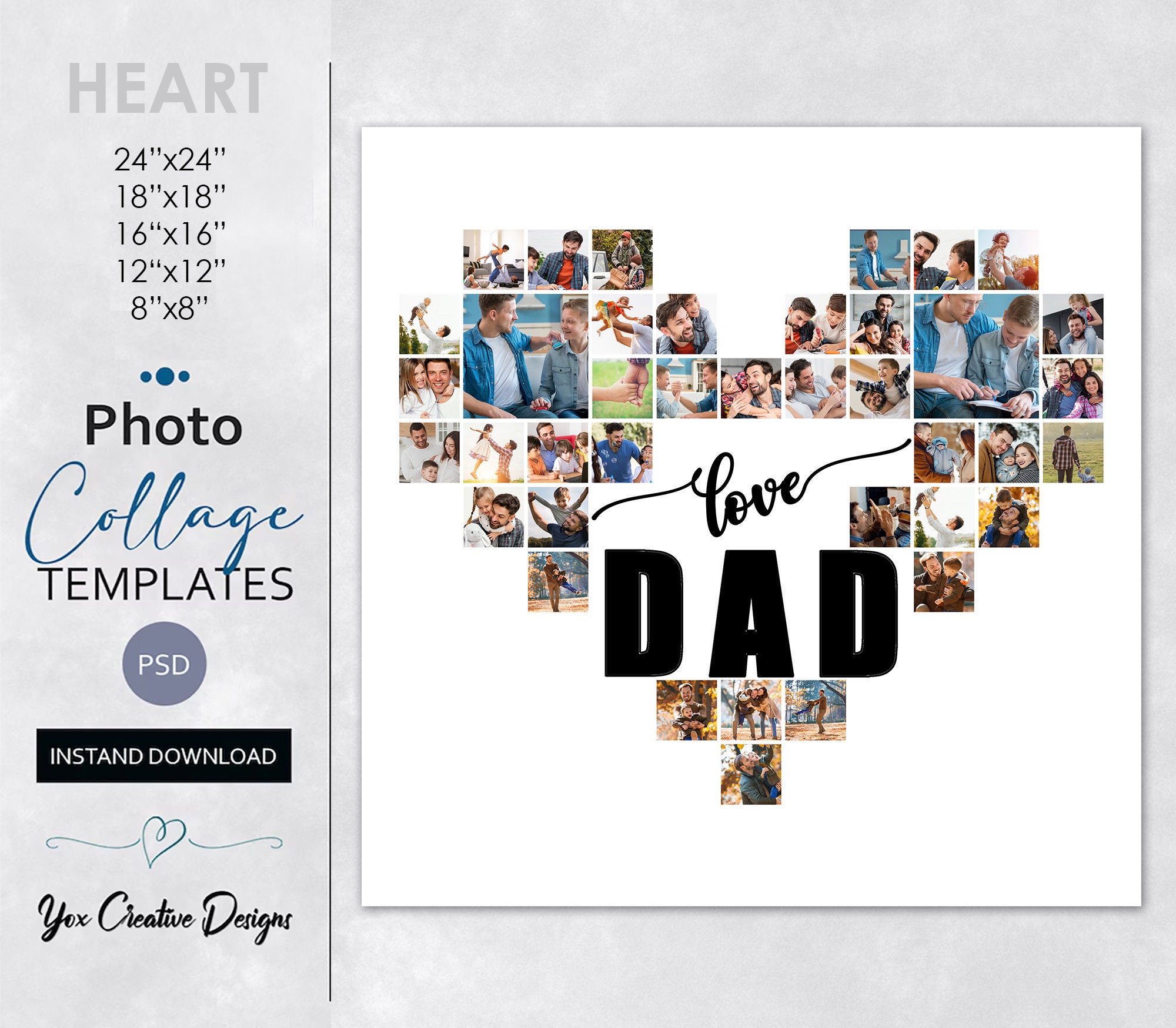Heart Shape Dad Photo Collage in PSD Template Fathers Day - Etsy