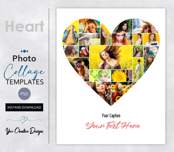 Heart Photo Collage Templates Love Collage Digital Photo | Etsy