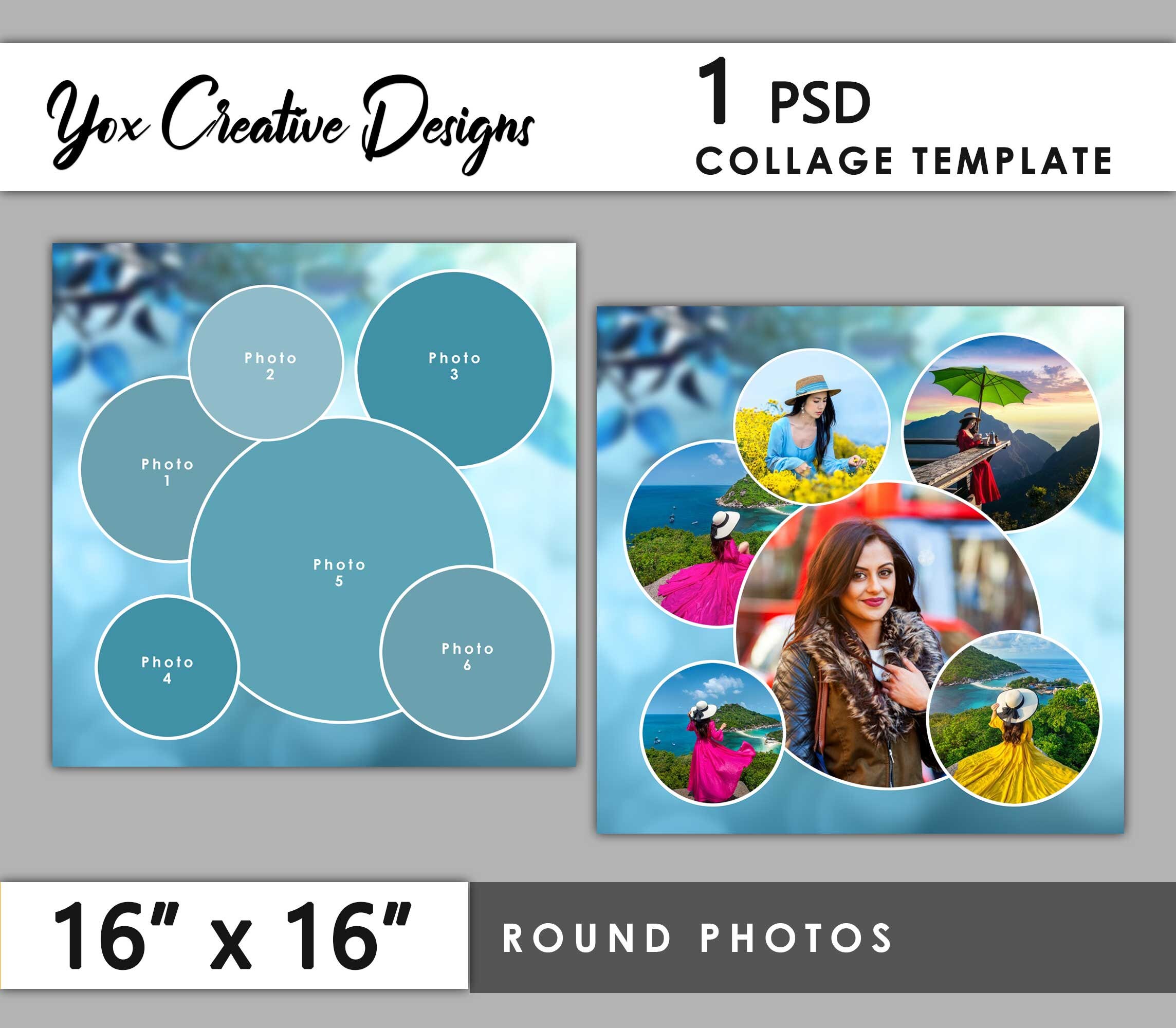 16 x 16 Digital Photo Round Collage Template | Etsy