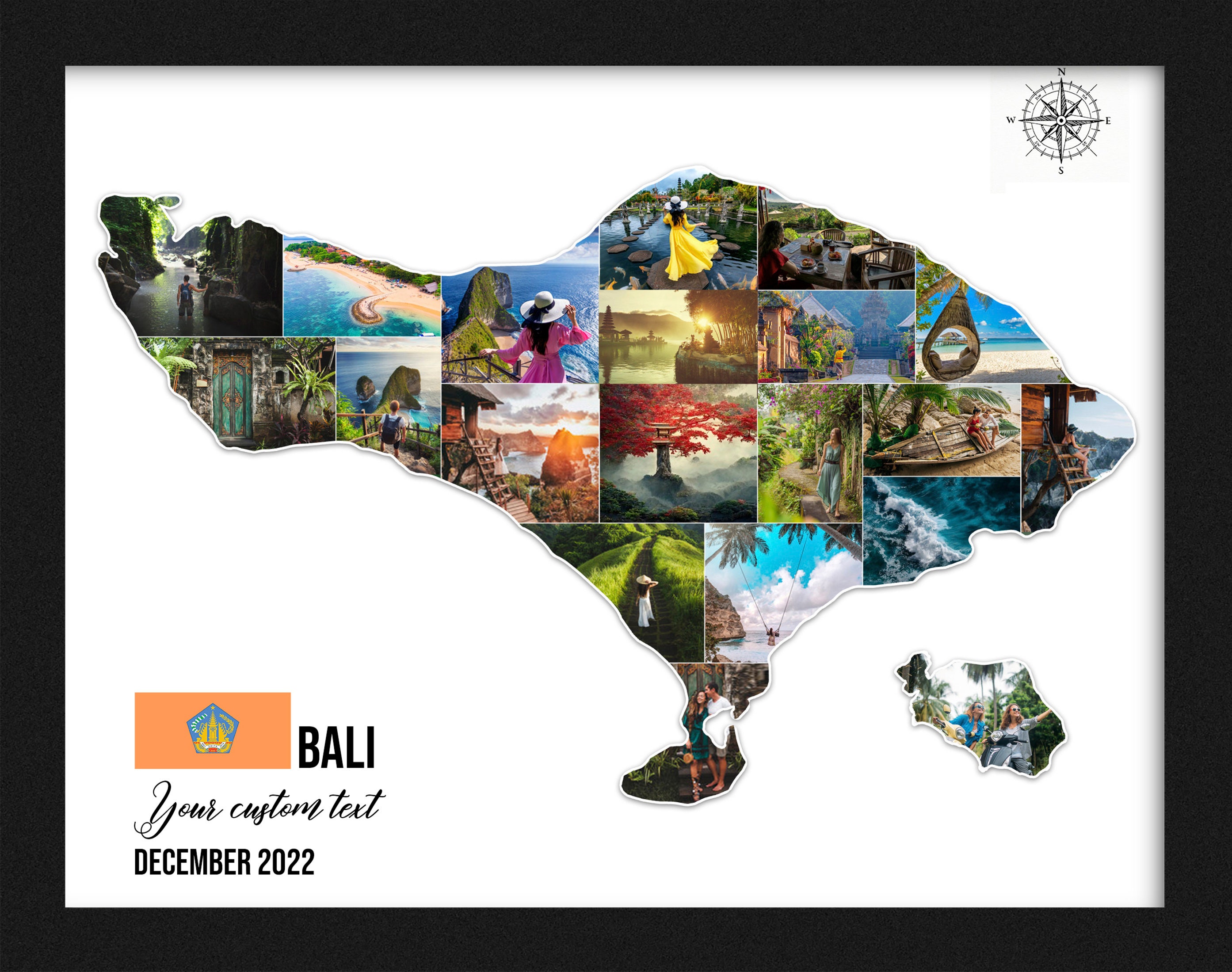 Personalized Bali Travel Map, Bali Map Photo Collage, Customize Bali ...