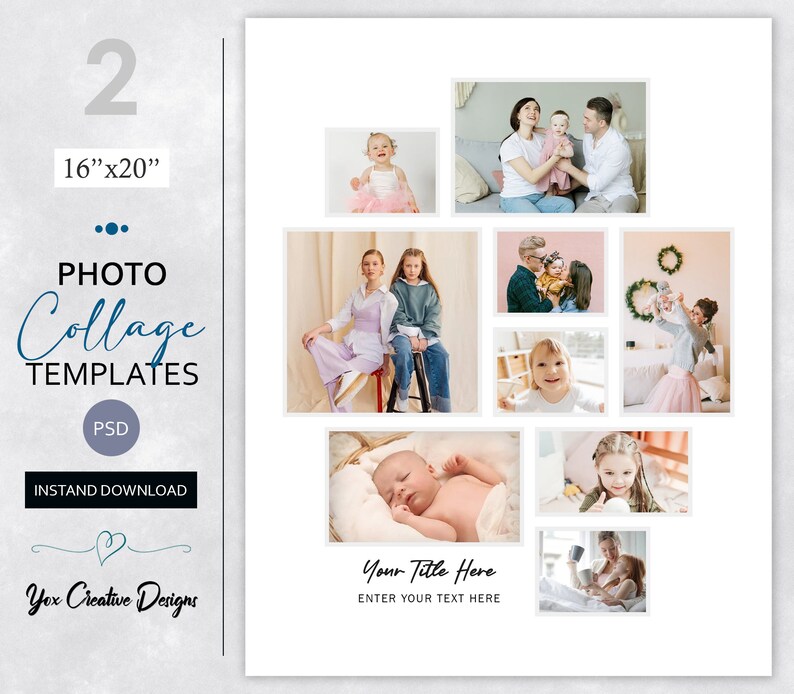 Photo Collage Templates in 16x20 Two Photoshop | Etsy