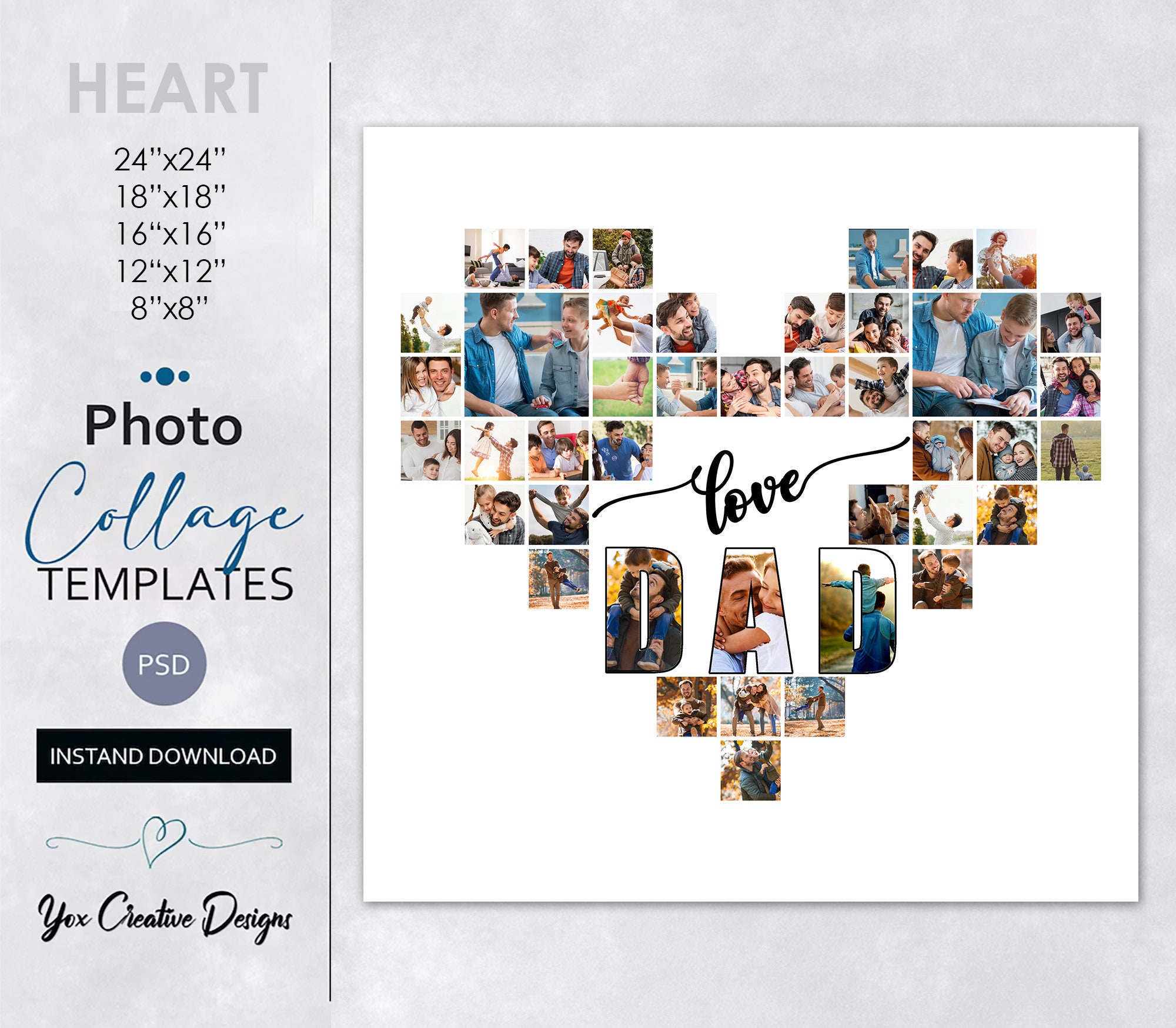 Heart Shape Dad Photo Collage in PSD Template Fathers Day - Etsy