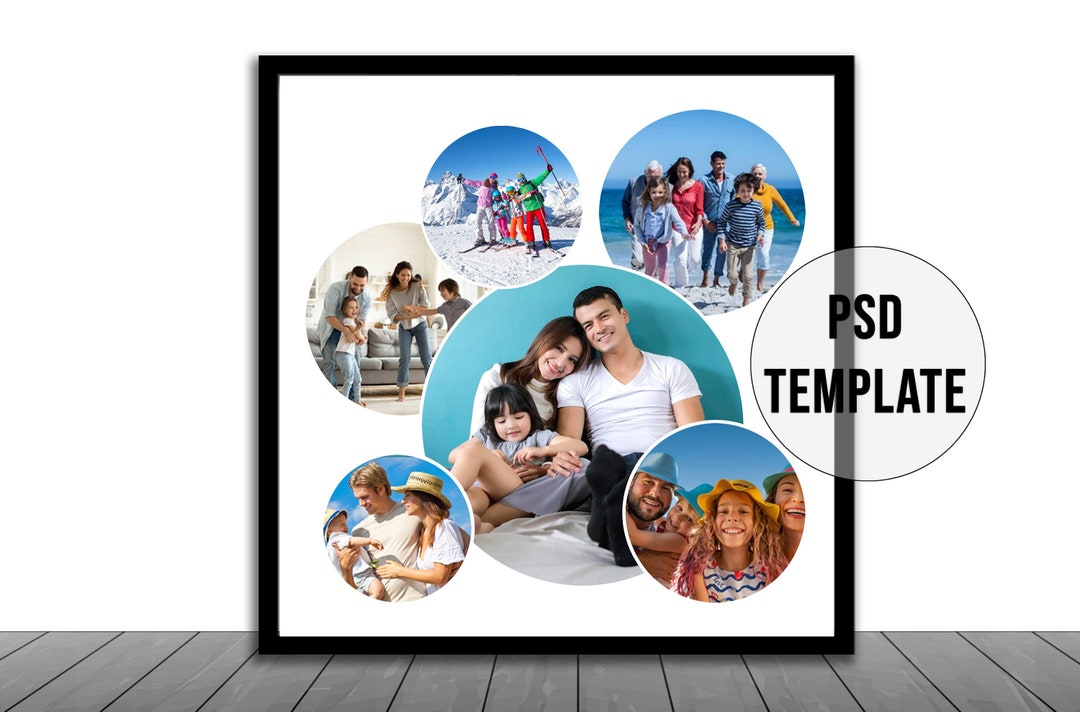 Round Photo Collage Template: 16"x16" PSD Template (digital Download ...