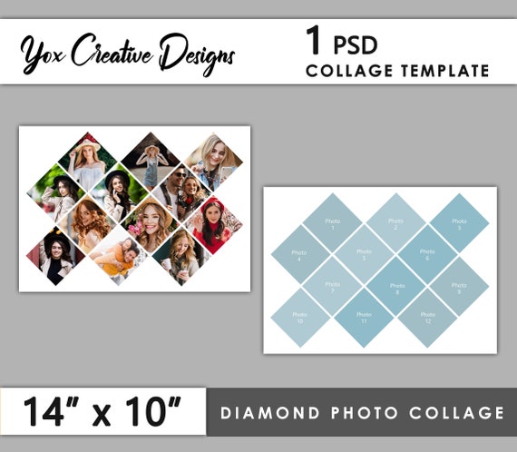 Photo Collage Template in Diamond Shape 14 X 10 Diamond | Etsy