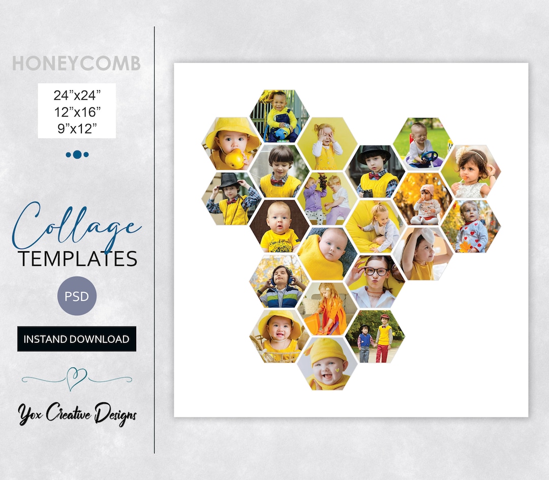 Honeycomb Photo Collage Template in 24"x24", Photography Collage ...